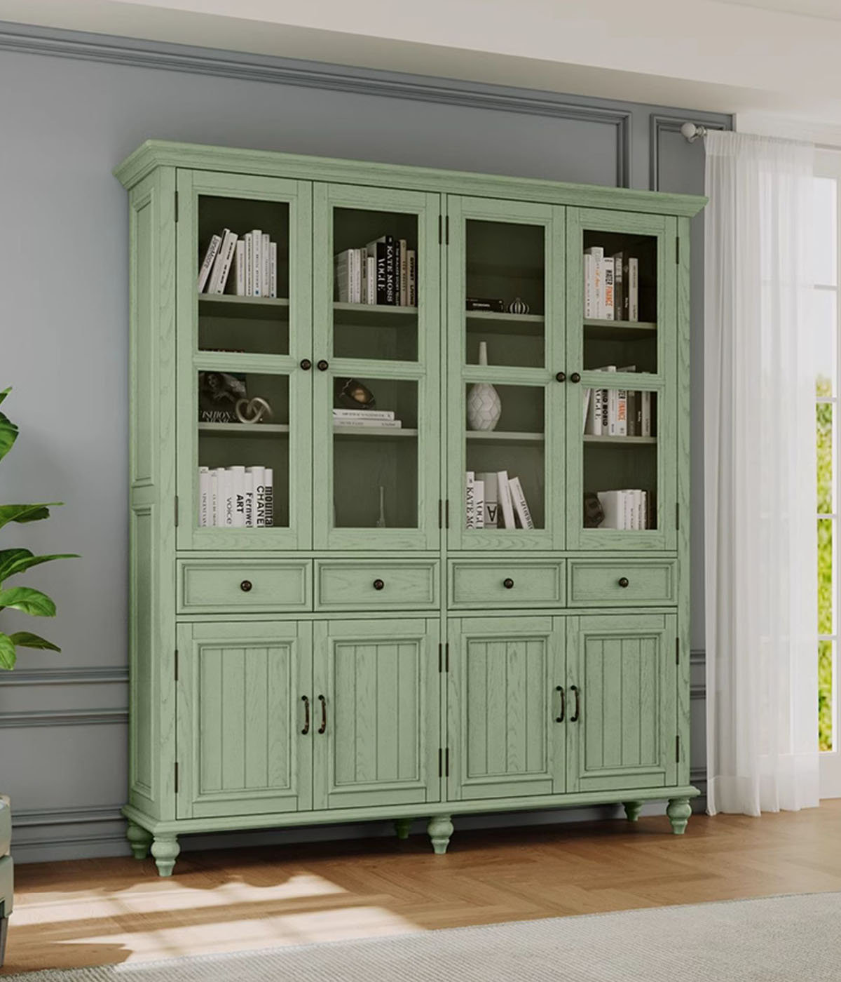 Charlton Home® American-Style Country White Ash Wood Bookcase With ...