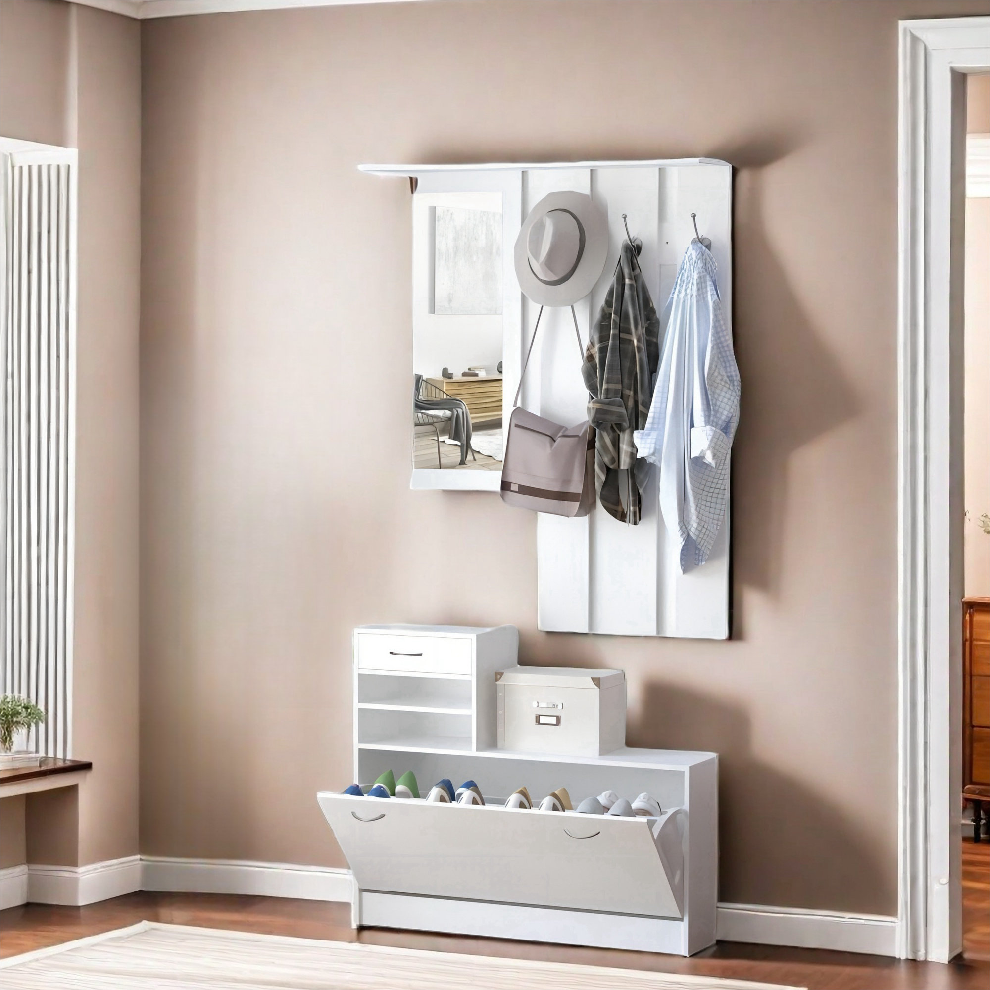 Ebern Designs Combination Model Gate Cabinet With Shoe Cabinet, Hang ... Ebern Designs Combination Model Gate Cabinet With Shoe Cabinet, Hang ...