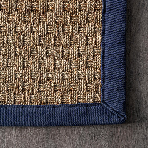 Bay Isle Home Berke Checkered Weave Seagrass Indoor/Outdoor Navy Border ...