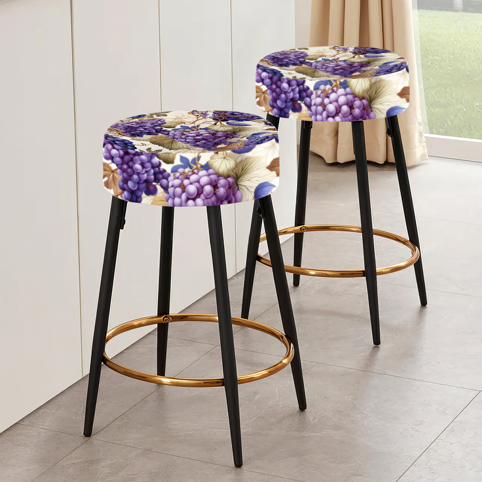 Design Art Purple Tuscan Vineyard Vines - Floral Bar Stools Set Of 2 ...