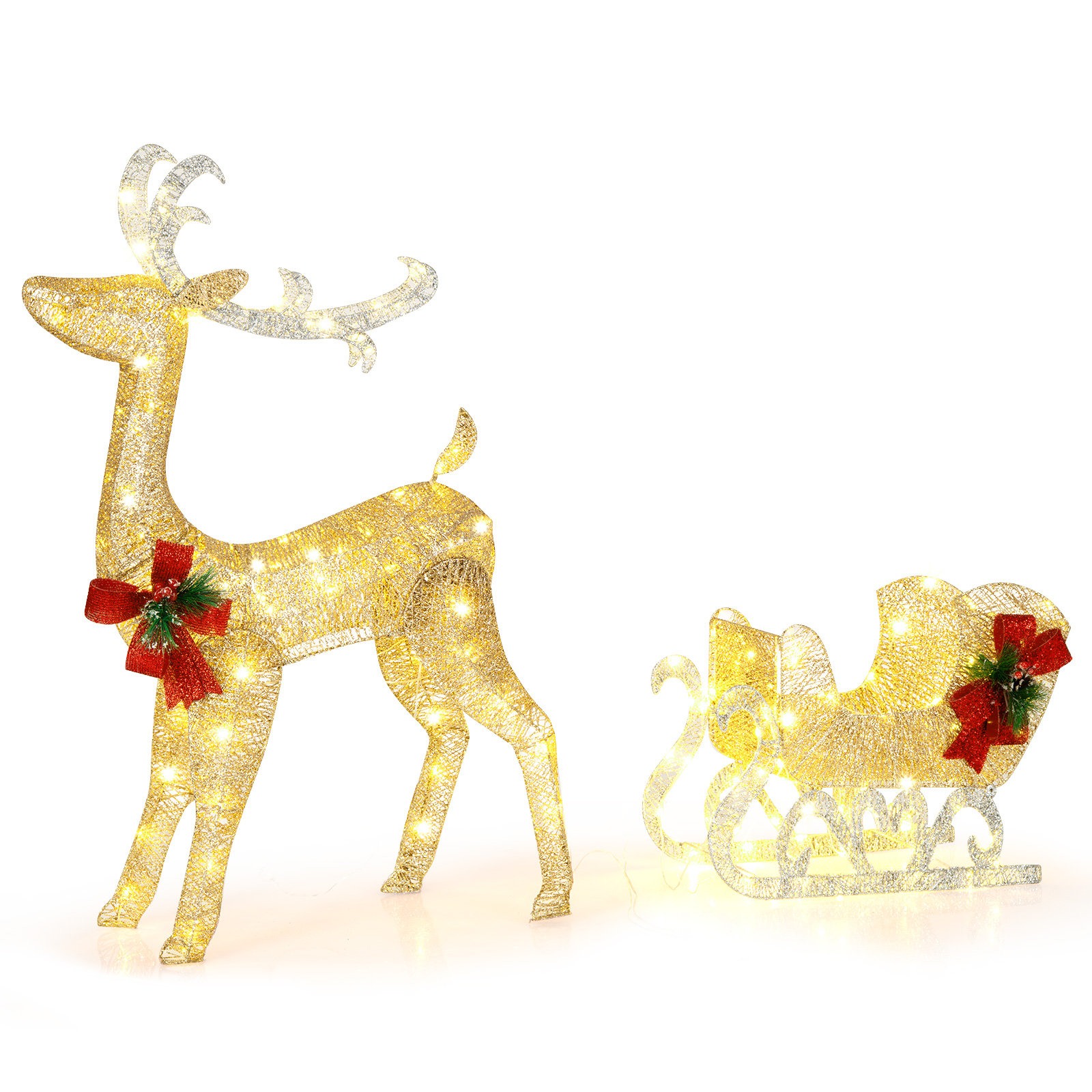 The Holiday Aisle® Christmas Reindeer & Santa''s Sleigh Lighted Yard ...