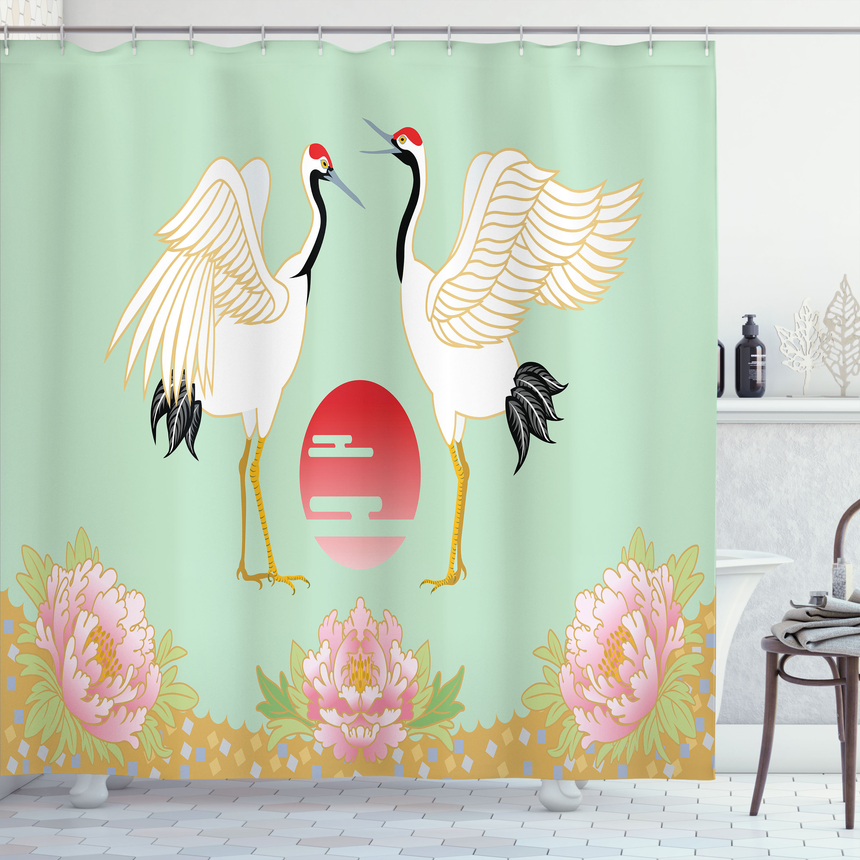Astoria Grand Feather Shower Curtain Japanese Cranes | Wayfair