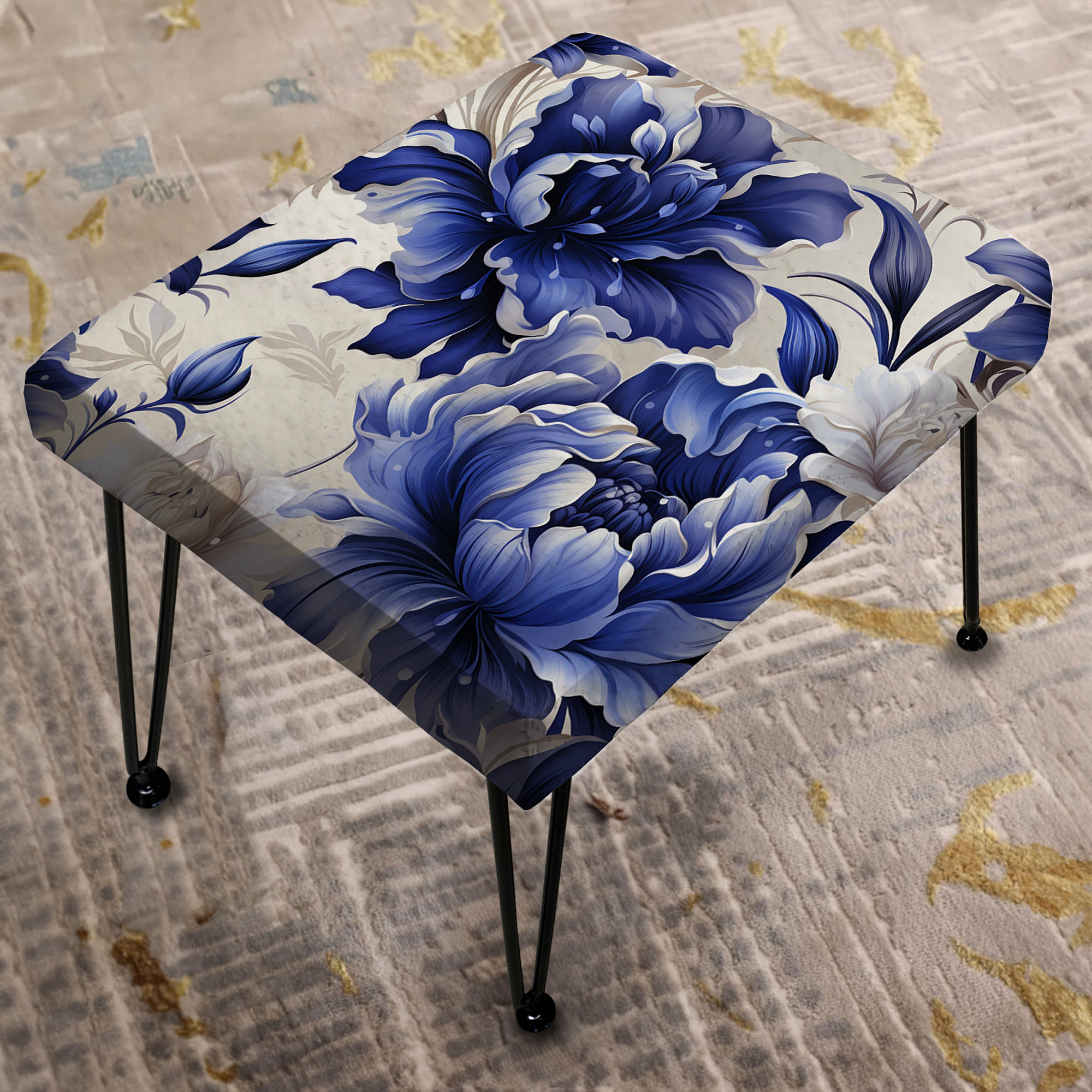 Design Art Cobalt Blue Damask Victorian Pattern - Floral Rectangle ...