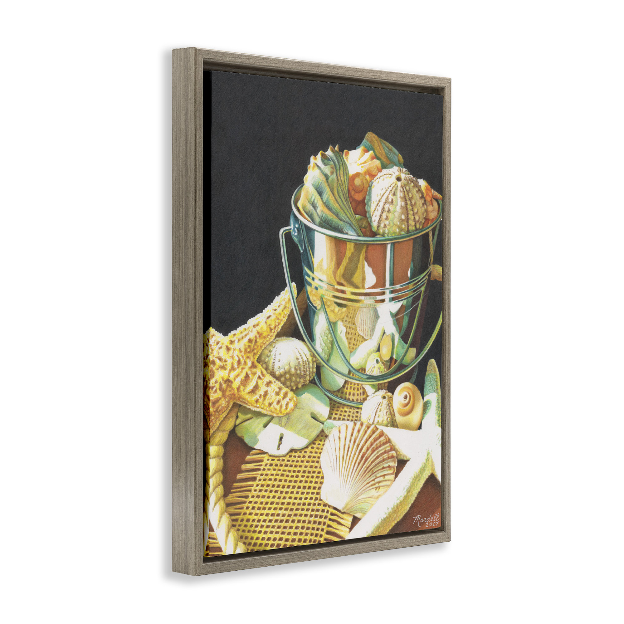 Beachcrest Home™ Bucket Of Seashells Framed Floater Canvas by Mardell ...