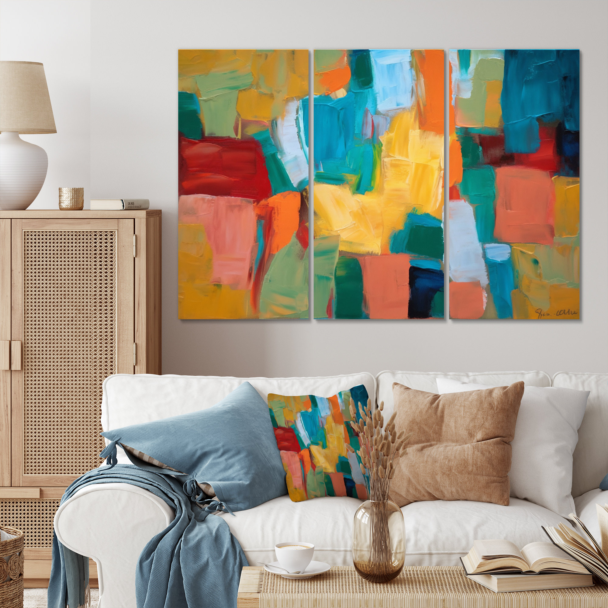 Design Art Vibrant Cubist Colourfields I On Canvas 3 Pieces Print | Wayfair
