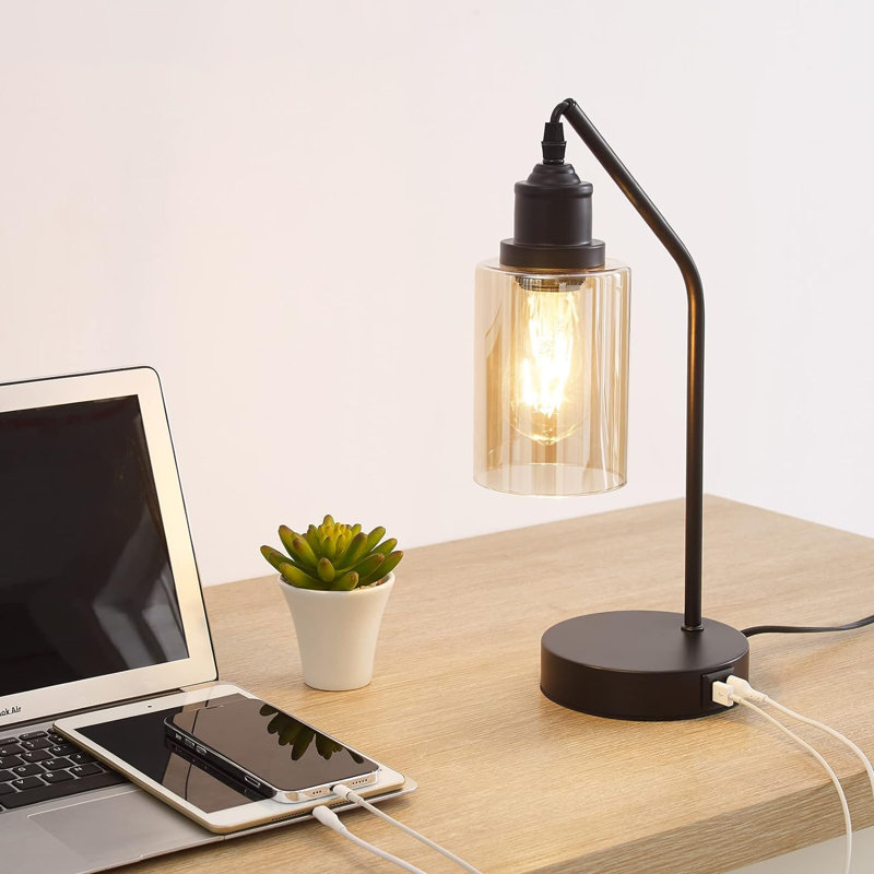 17 Stories Alaisa Metal Touch Dimmable Desk Lamp with USB (LED Bulbs ...