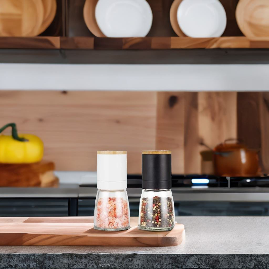 SC0GO Salt And Black Pepper Grinder Set, Bamboo Lid And Wood Stand ...
