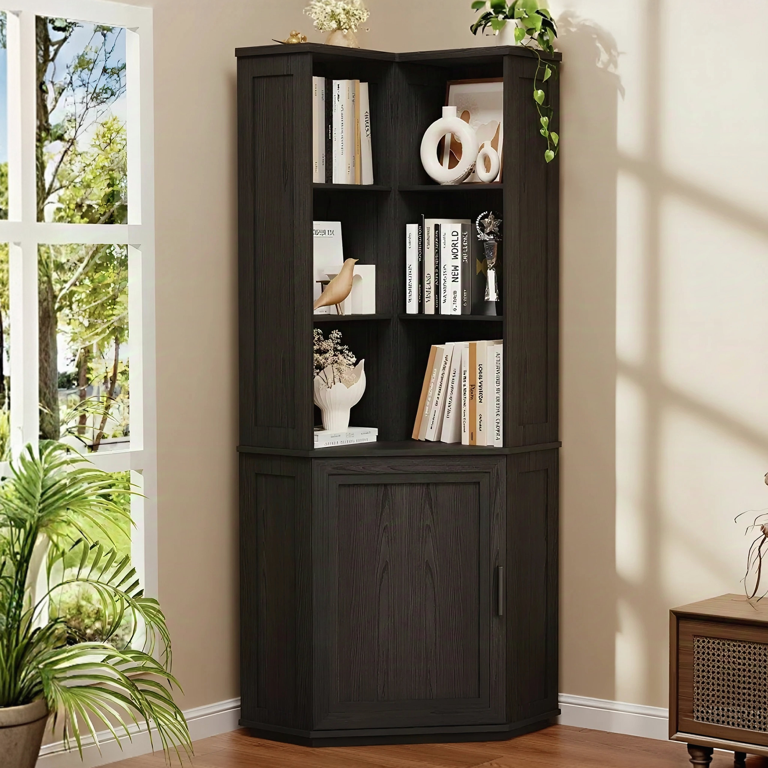 Winston Porter Corner Bookcase, 67" Tall Bookshelf With Large Storage ...