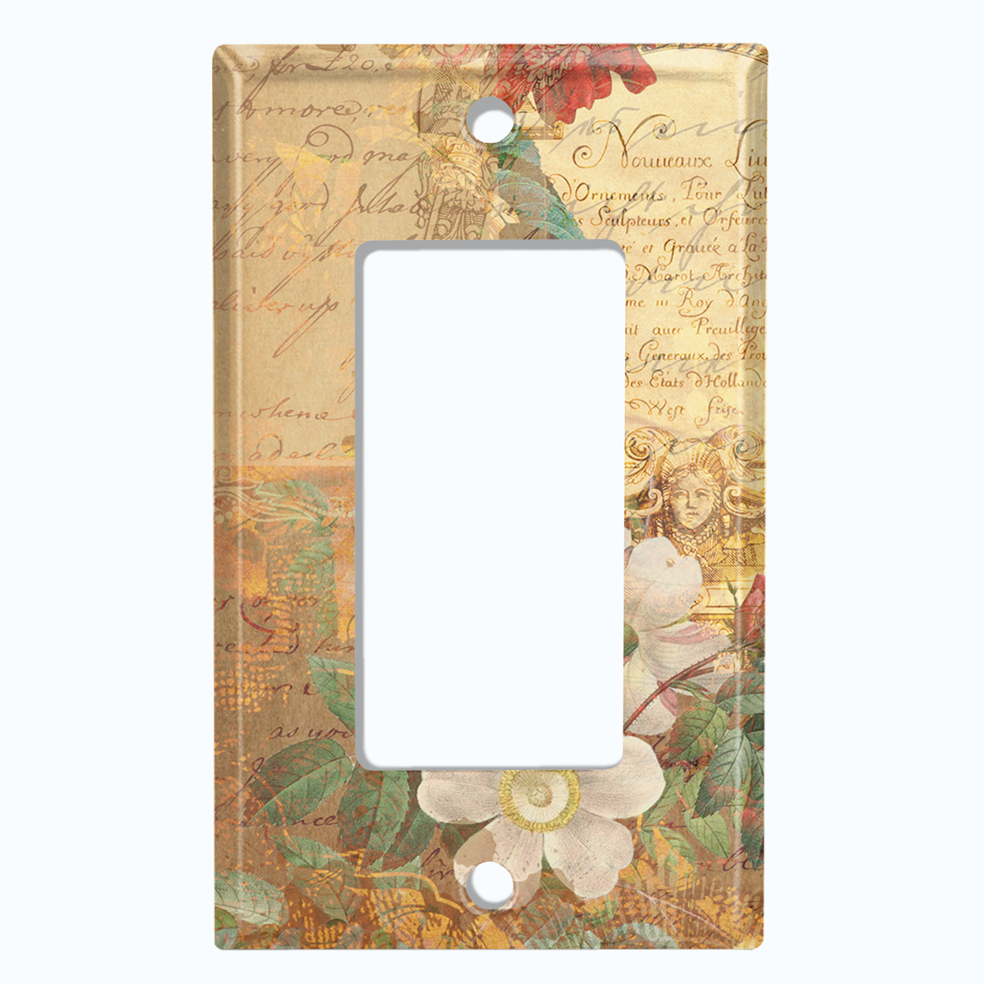 WorldAcc Metal Light Switch Plate Outlet Cover (White Flower Beige ...