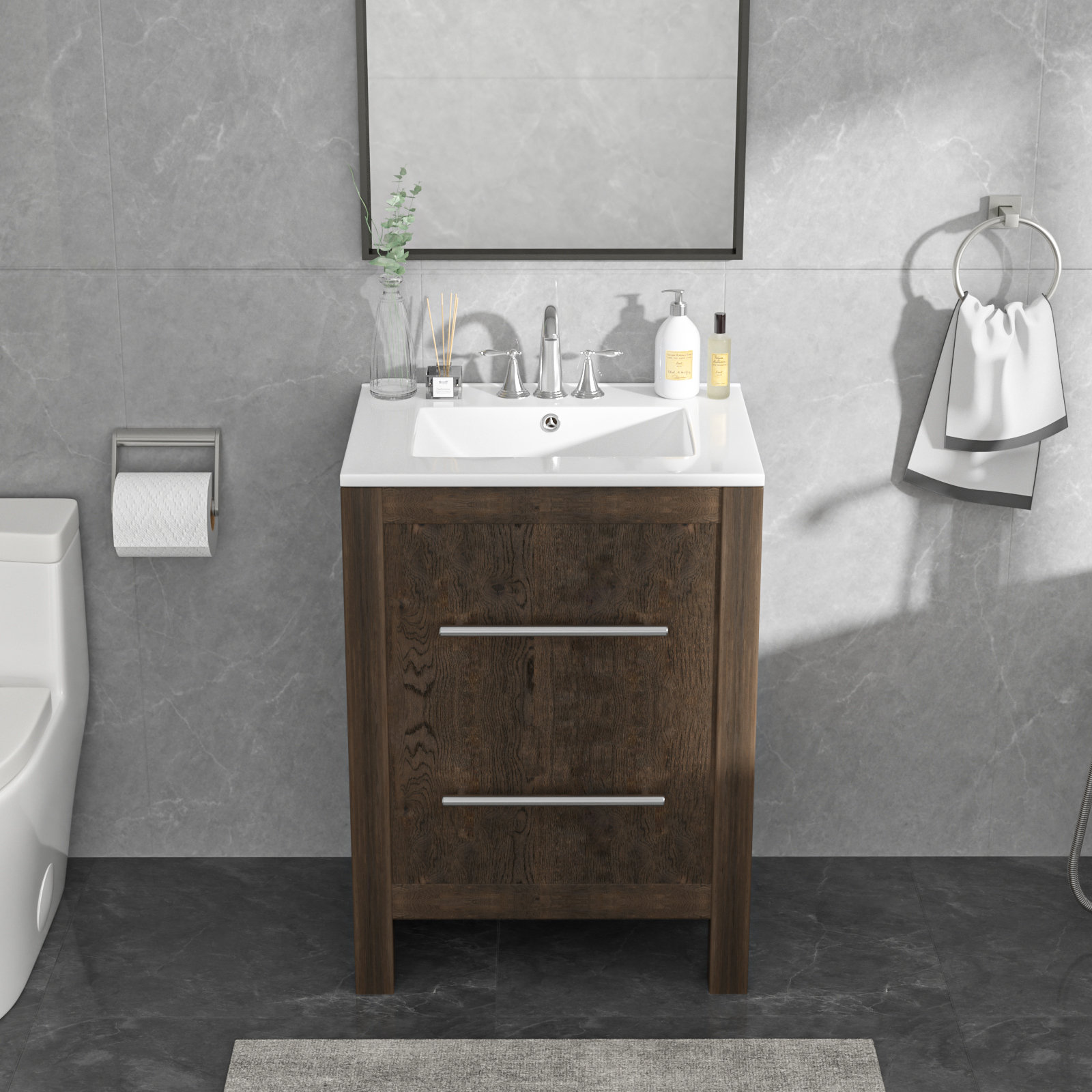 Mocoloo 24"L x 18"W White Rectangular Single Vanity Top with Three ...