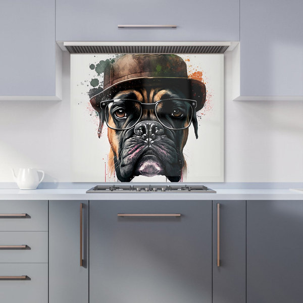 East Urban Home Boxer Dog With Glasses Splashart Premium Glass Kitchen ...