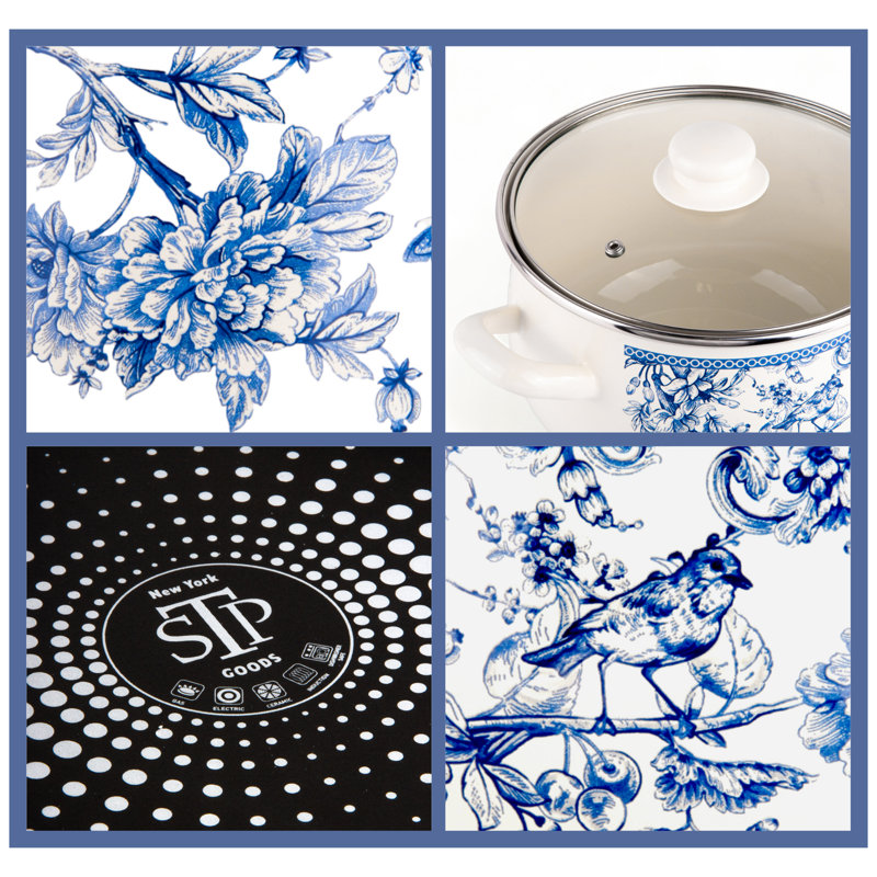 STP-Goods Traditional Vintage Style Blue Toile de Jouy Enamel Soup Pot ...