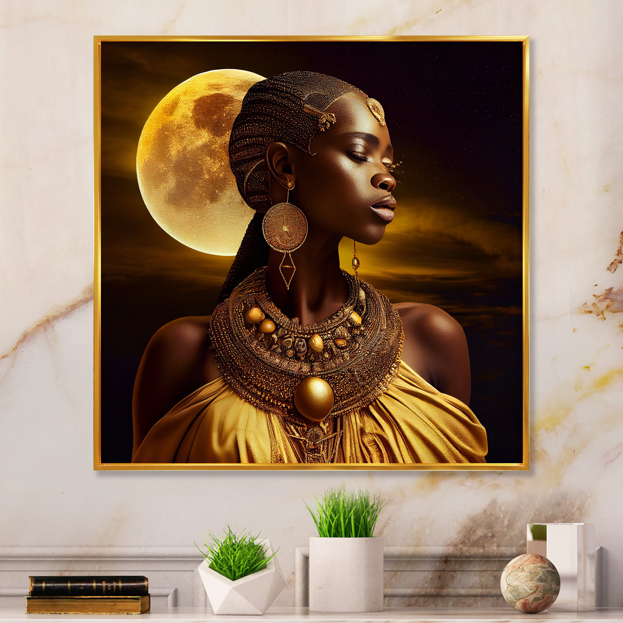 Bungalow Rose " Queen African Woman Under Moon III " on Canvas | Wayfair