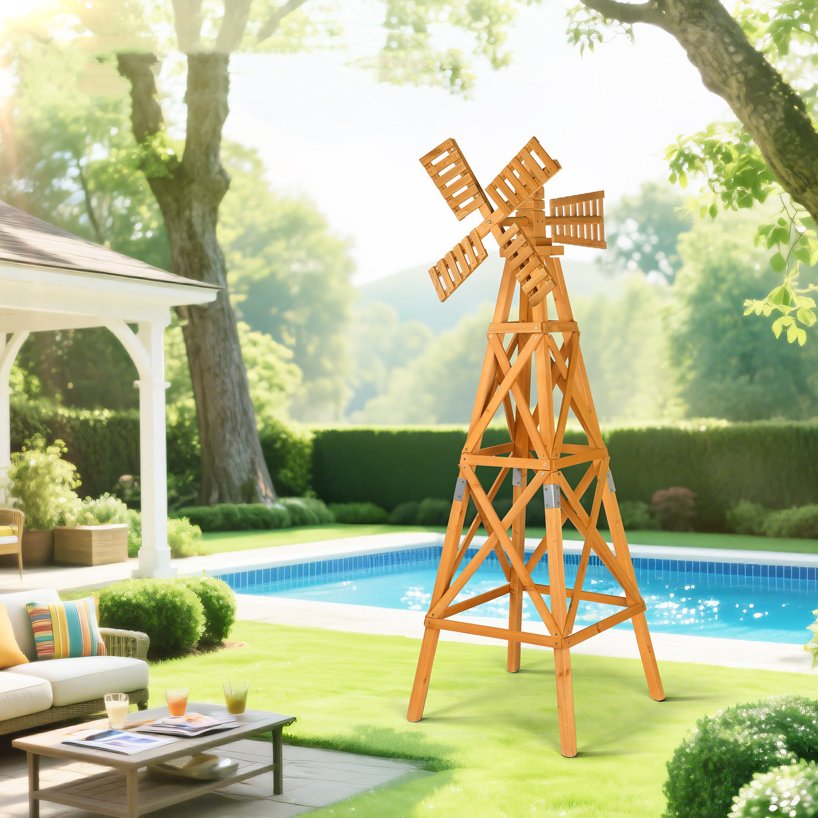 Arlmont & Co. Wood Garden Windmill Outdoor Decoration | Wayfair