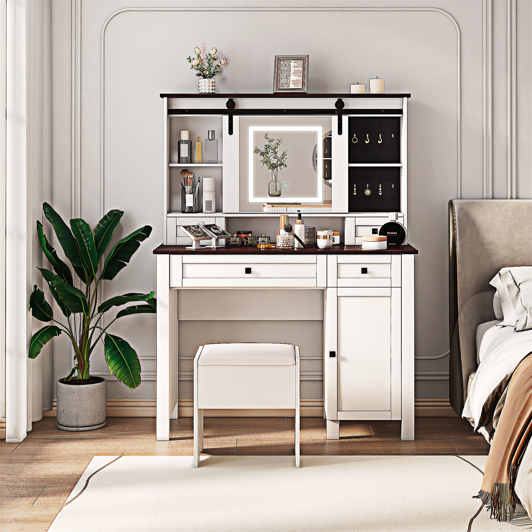 Gracie Oaks Makeup Vanity Table With Mirror And Lights - Wayfair Canada