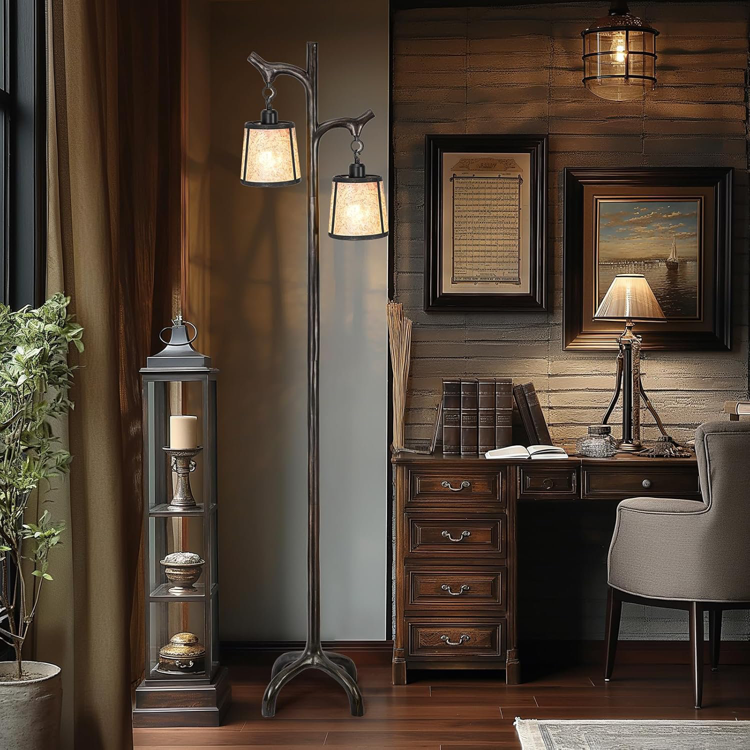 Red Barrel Studio® 68" Rustic Tree Trunk Floor Lamp With Mica Shades ...