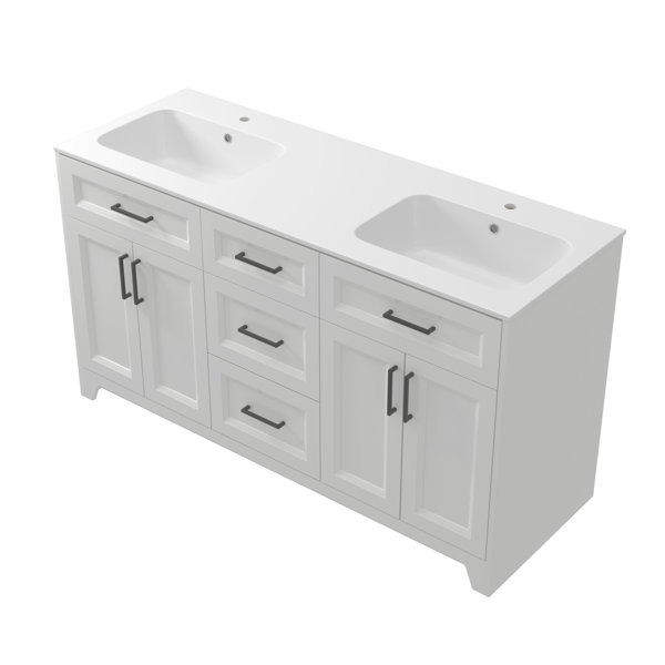 ZEAFIVE Solid Wood 60 Inch Freestanding Bathroom Vanity With Double ...