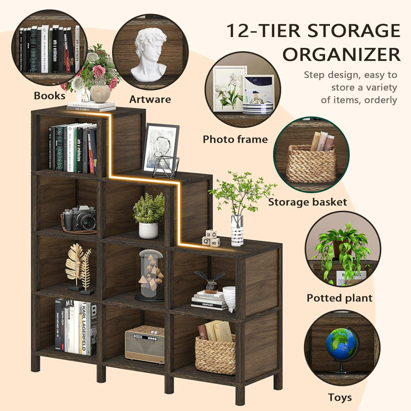 Millwood Pines 9-Cube Ladder Bookcase & Bookshelf Floor Standing ...