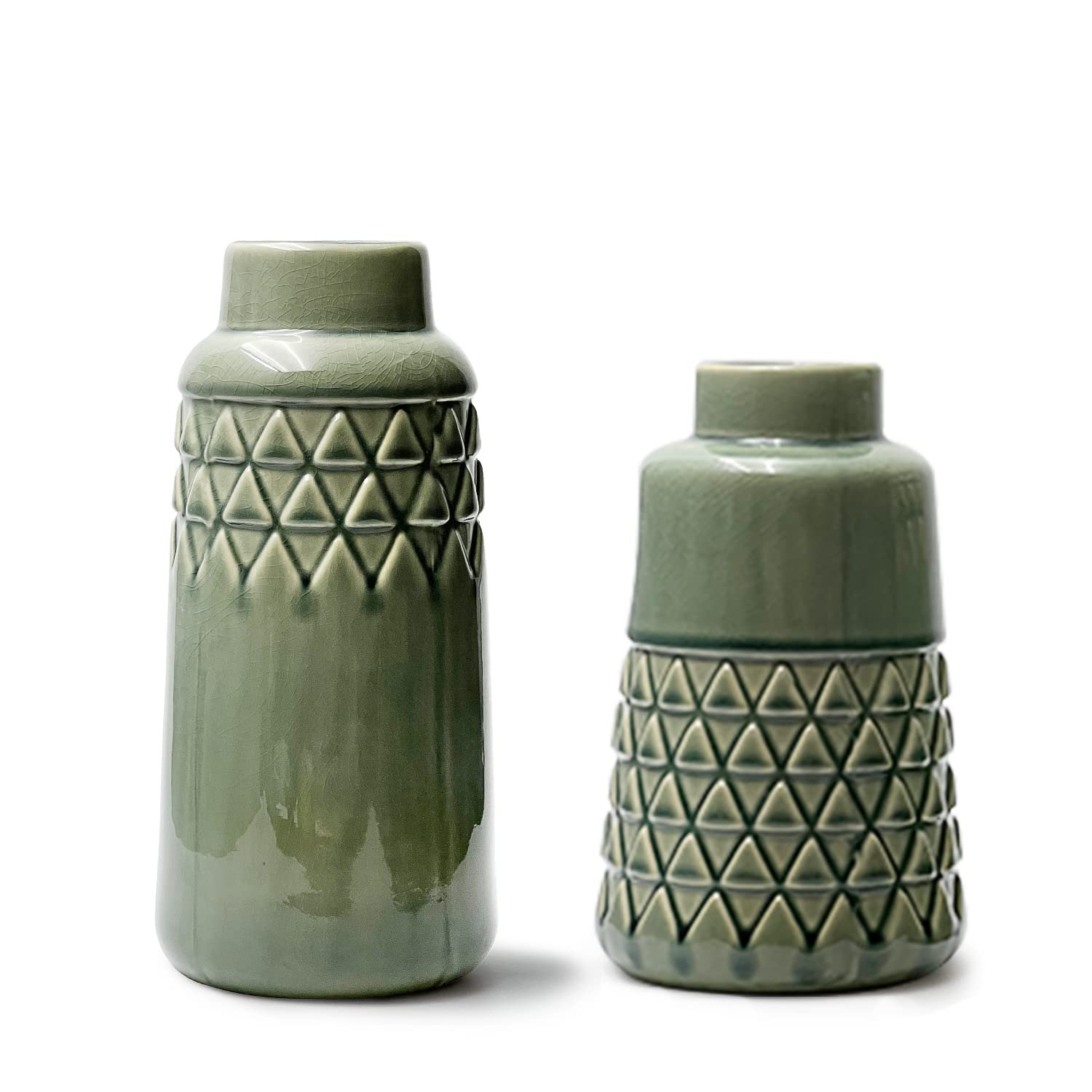 Red Barrel Studio® Vintage Green Ceramic Vase Set Of 2: 10.6" & 8.5 ...