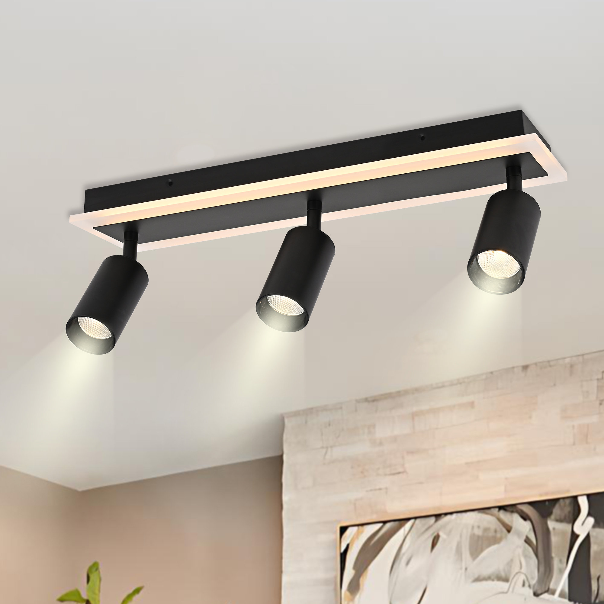 Ebern Designs 3-Lights LED Track Lighting Fixtures, Flexible Black ...