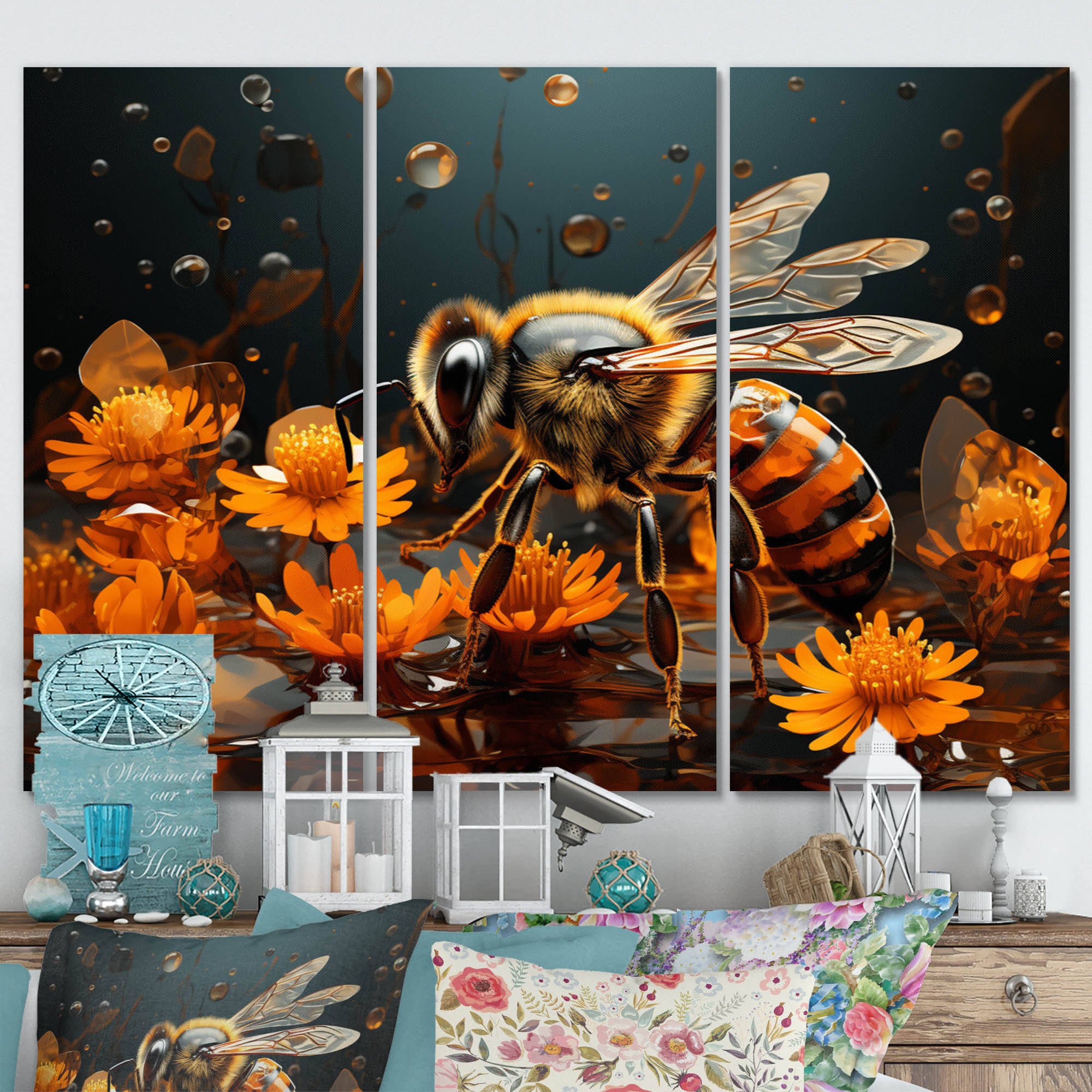 August Grove Bee Buzzing Life Geometric I - Animals Canvas Prints Set ...