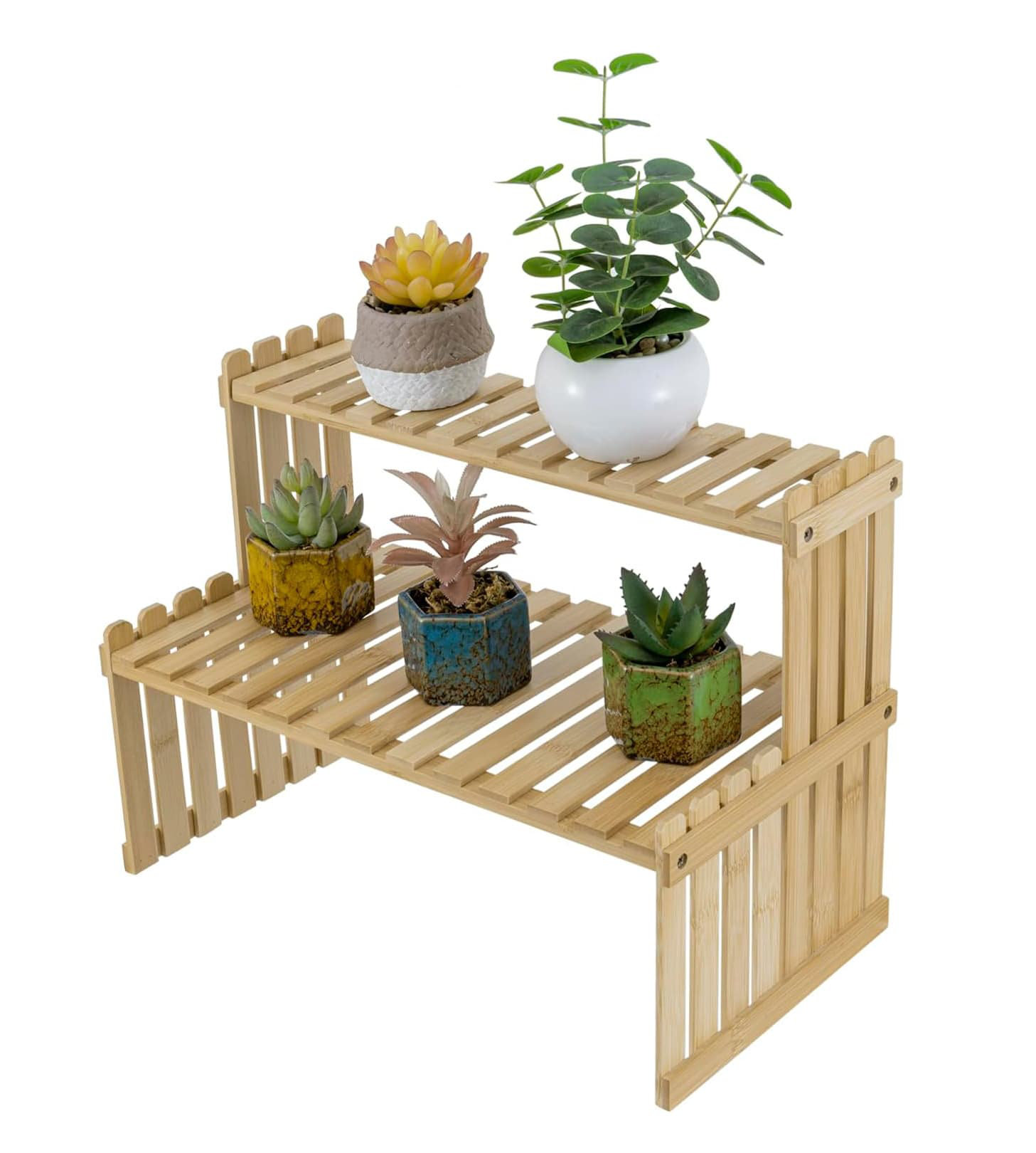 Arlmont & Co. Natural Bamboo 2 - Tier Desk Plant Stand with Slatted ...