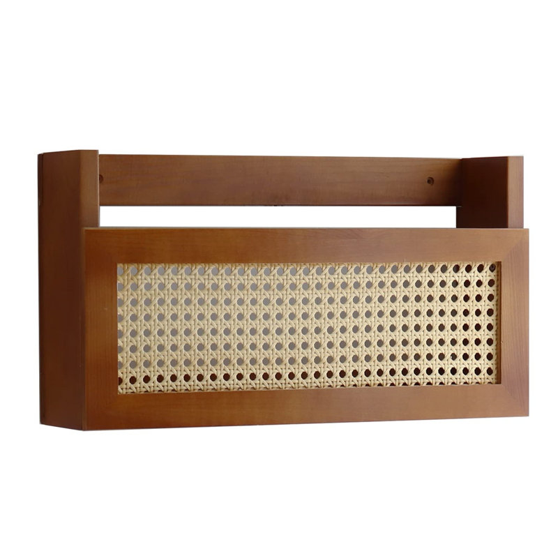 Bayou Breeze Wall-Mounted Wooden Magazine Rack with PE Rattan Grid ...