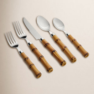 Cambridge Silversmiths Cambridge Bamboo Handle 20-Piece Flatware Set ...