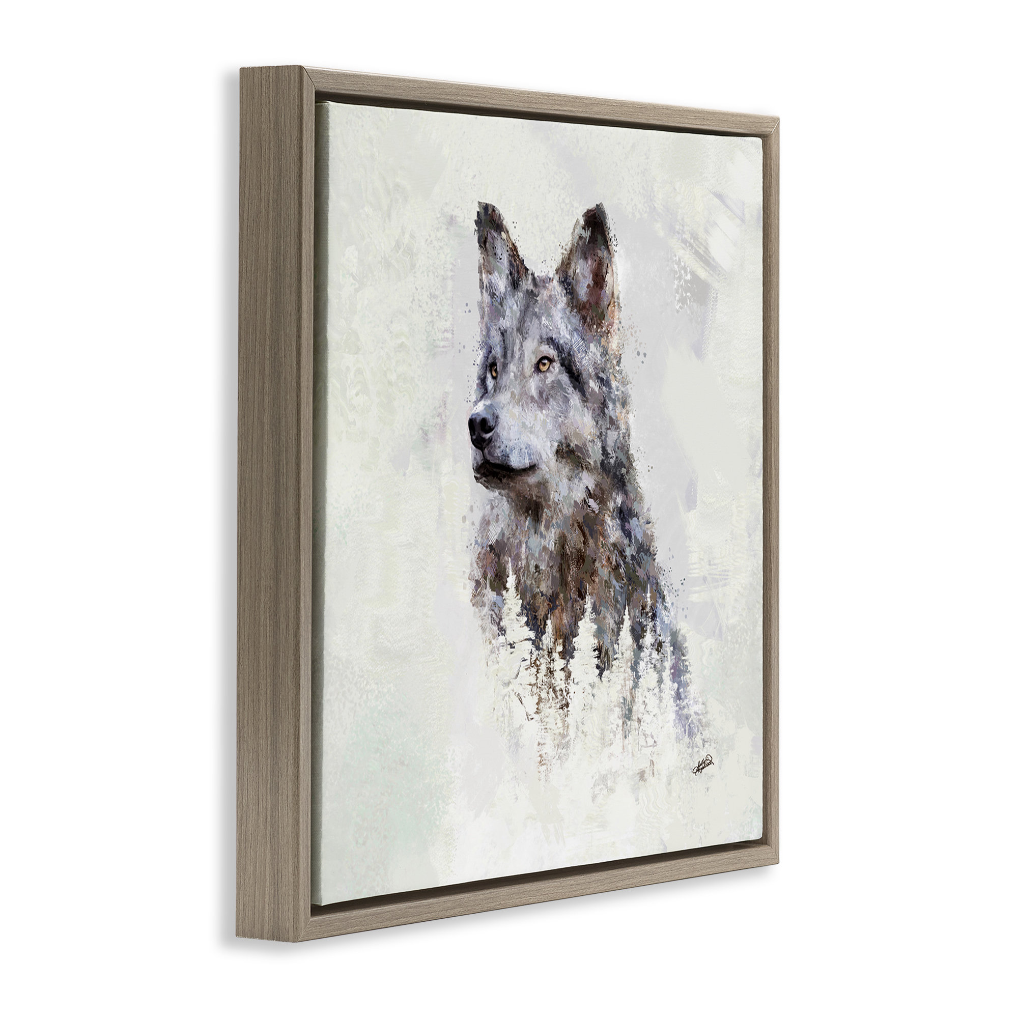 Millwood Pines Rustic Wolf & Trees Gold Framed Floater Canvas Wall Art ...