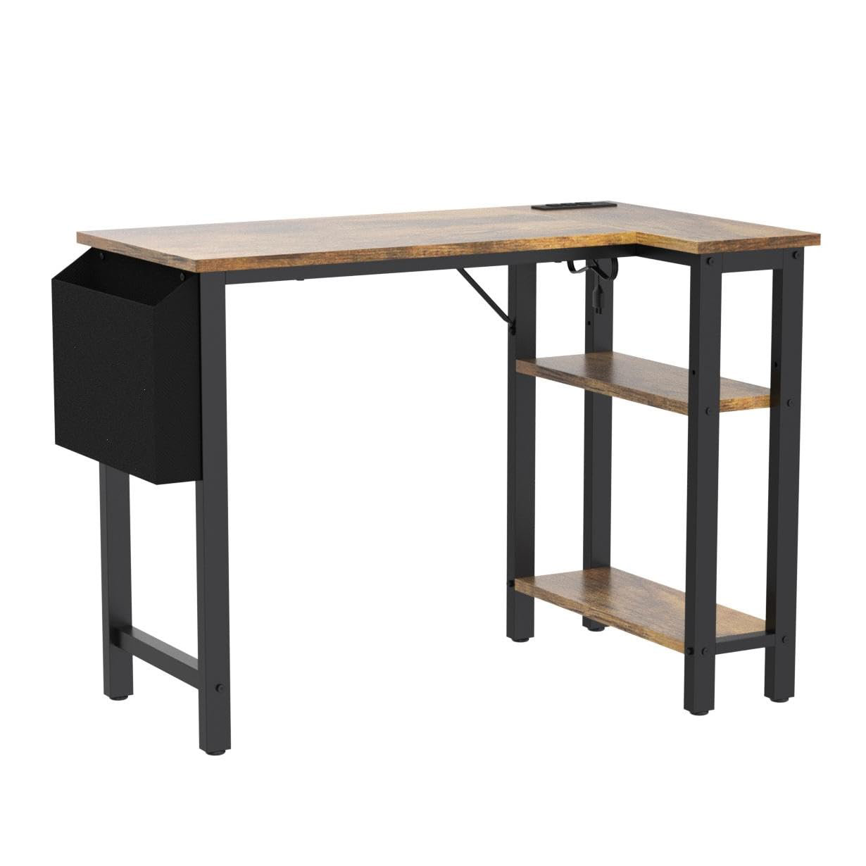 17 Stories Small L Shaped Desk With Power Outlet Shelves, 40 Inch ...