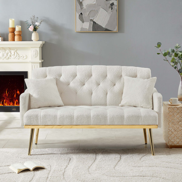 Mercer41 CREAM WHITE TEDDY FABRIC2 SEATER SOFA - Wayfair Canada