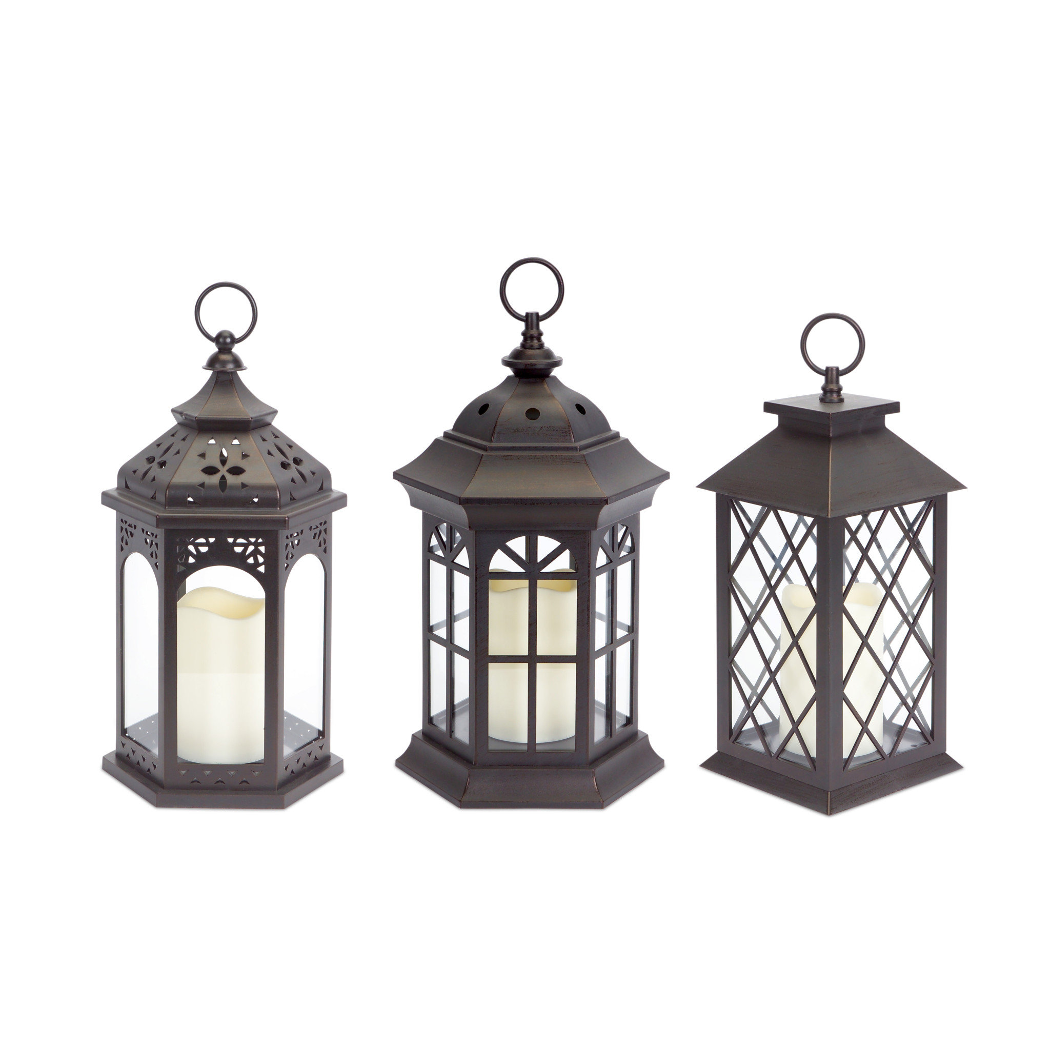HomeRoots Set of Three Dark Brown Glass and Plastic Ornate Floor ...