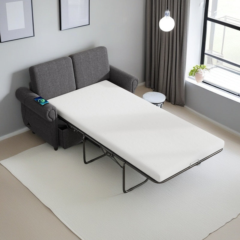 Winston Porter 58" Pull Out Sofa Bed with Twin Size Memory Mattress ...