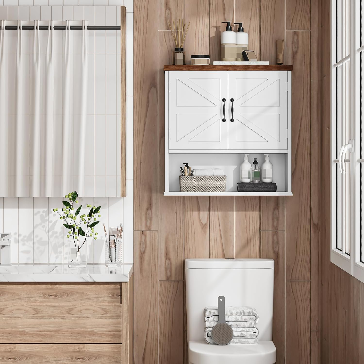 Gracie Oaks Wall Mounted Bathroom Storage Cabinet Farmhouse Style ...
