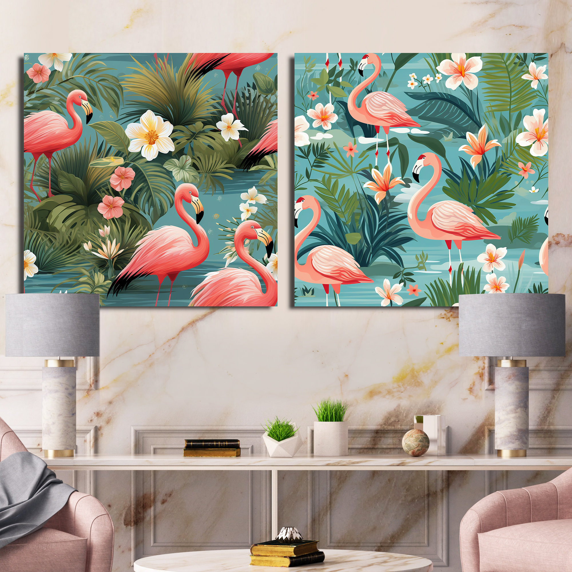 Design Art Flamingo Paradise Tropical Pattern - Tropical Square Collage ...