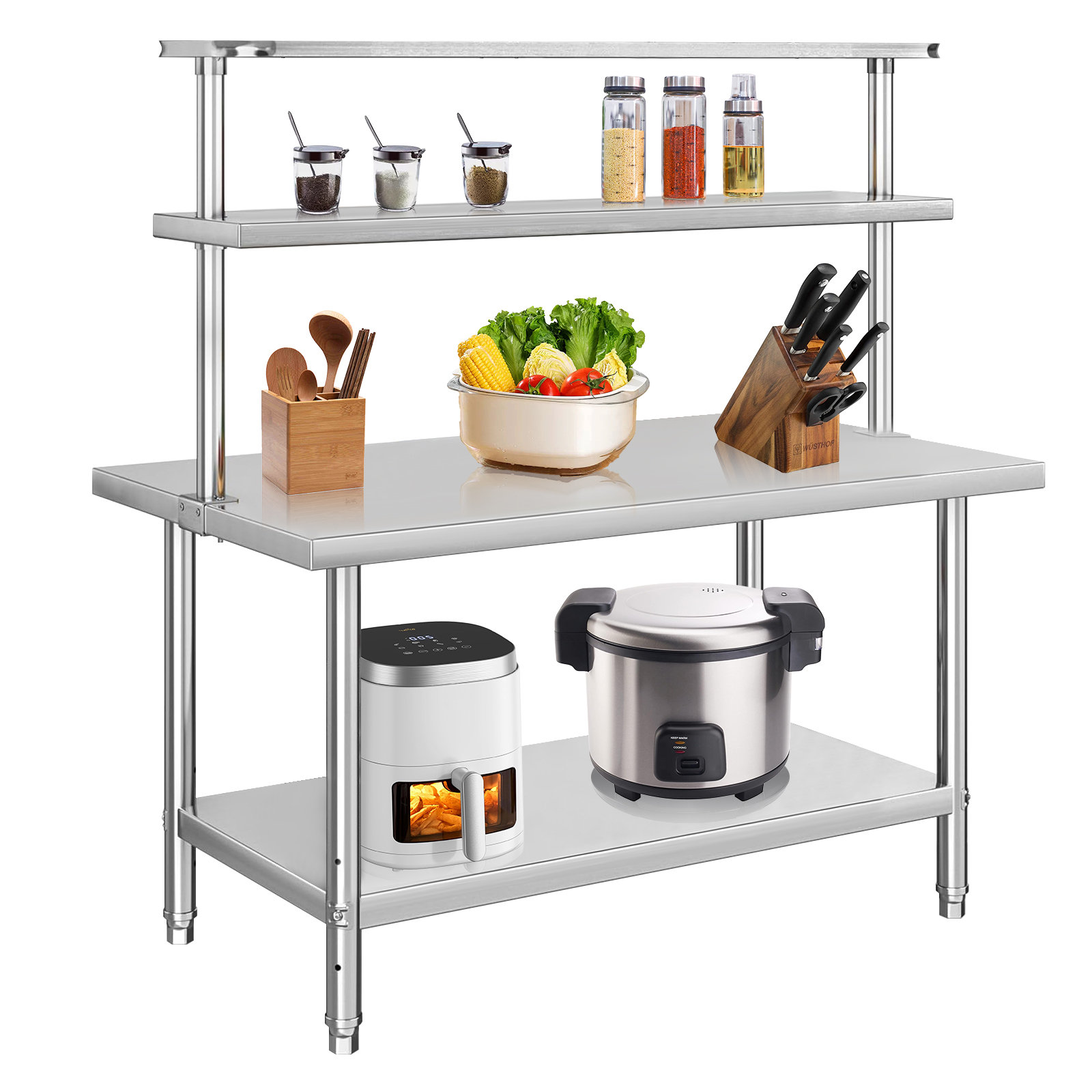 17 Stories Stainless Steel Work Table with Overshelves, Heavy Duty ...