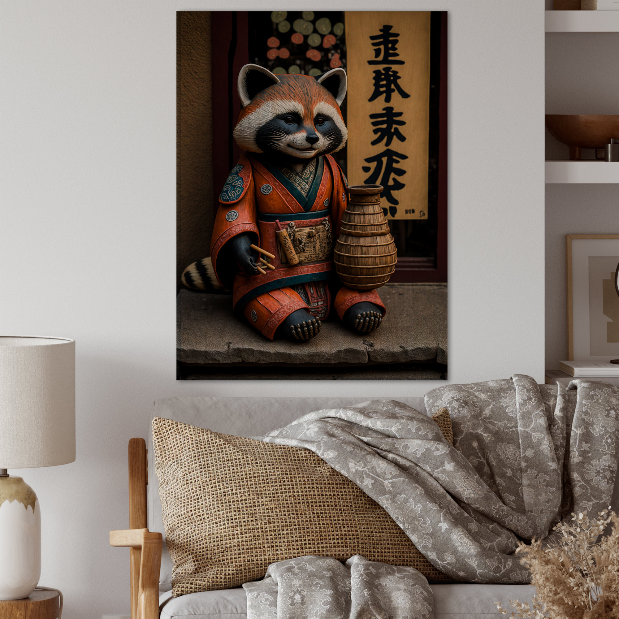 Trinx Happy Terracotta Tanuki II - Unframed Print on Wood | Wayfair