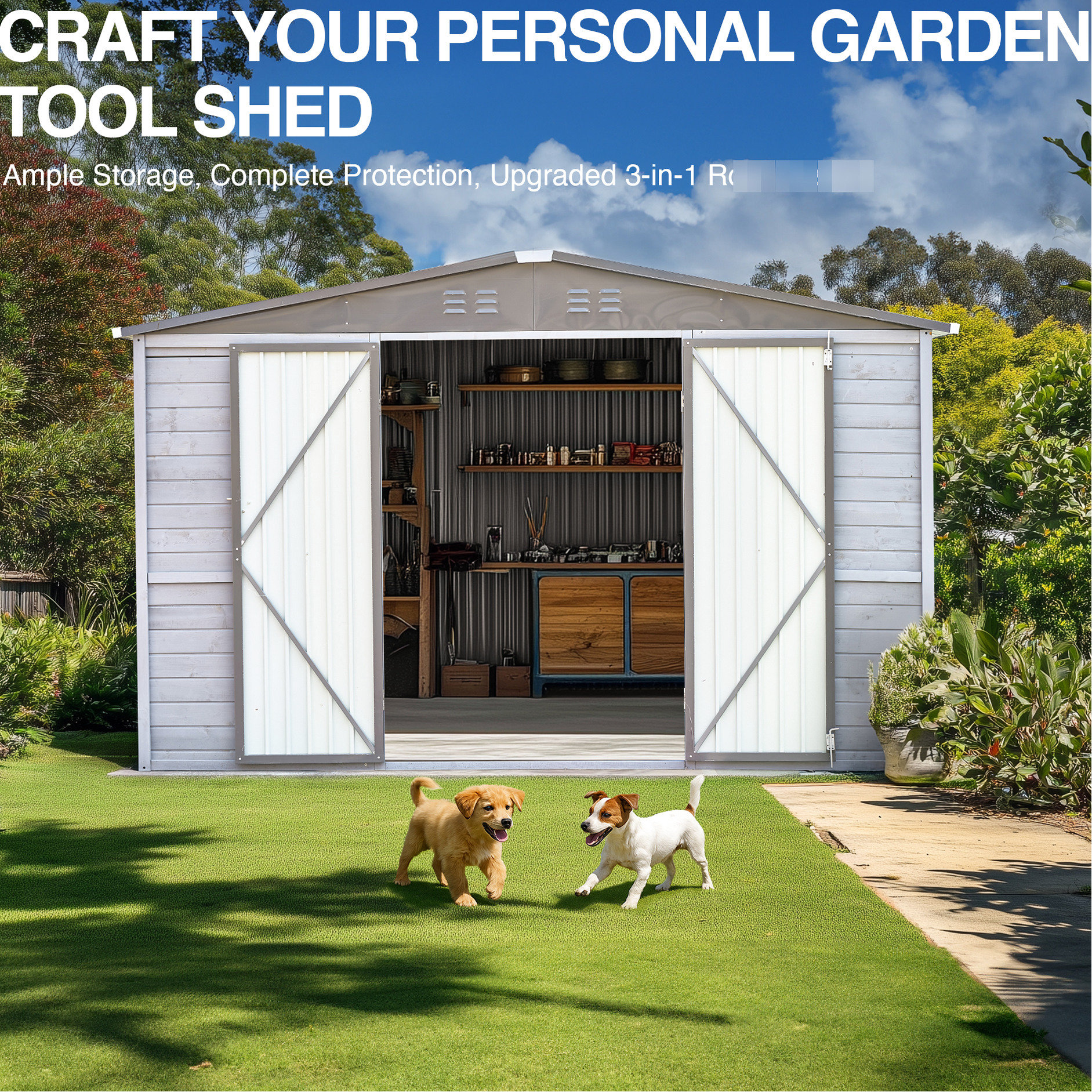 Kivaritio 8*10ft Iron Tool Storage Shed, Cedarwood, Iron Doors And ...