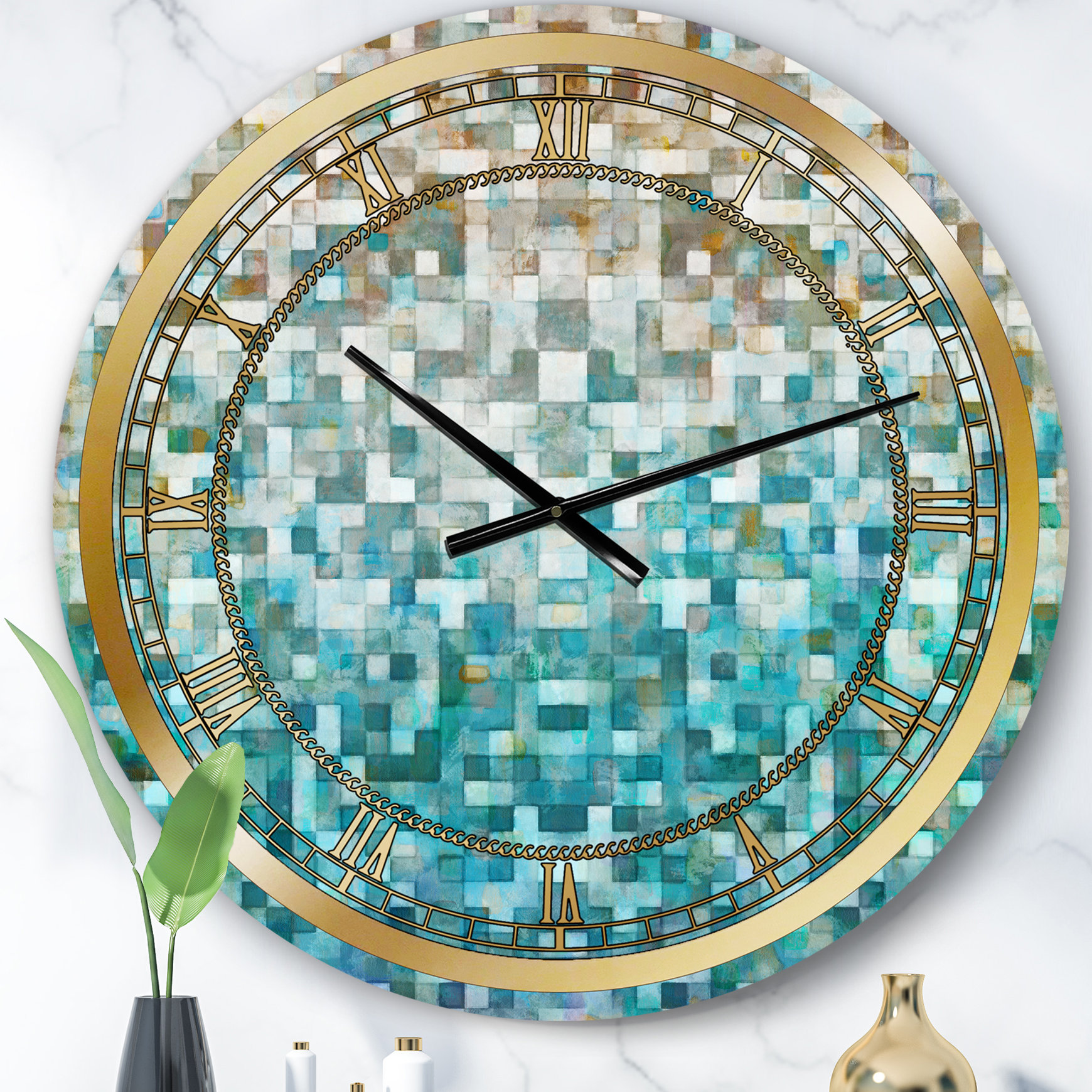 East Urban Home Blocked Abstract II - Modern wall clock | Wayfair