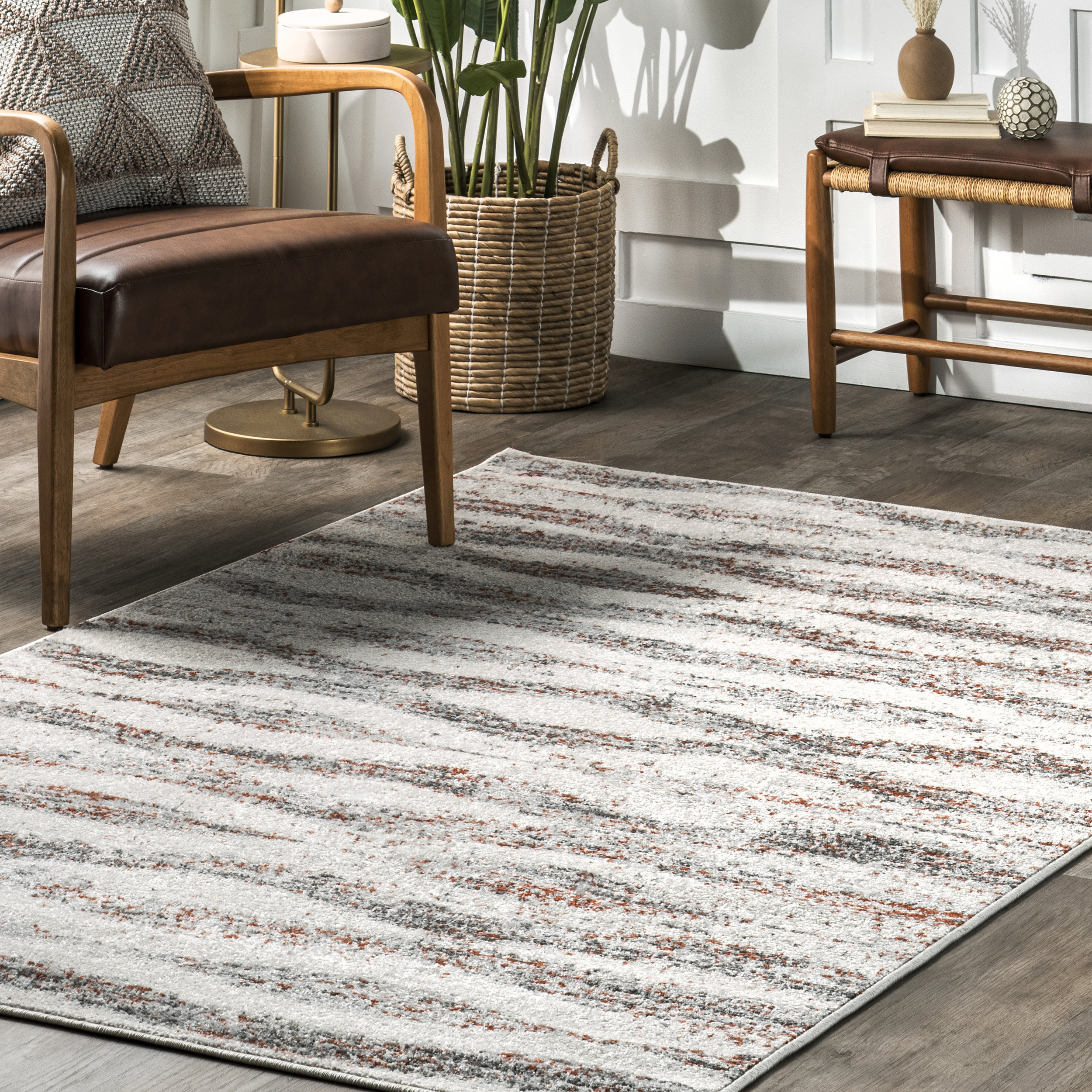 Wrought Studio™ Tristan Contemporary Waves Area Rug | Wayfair