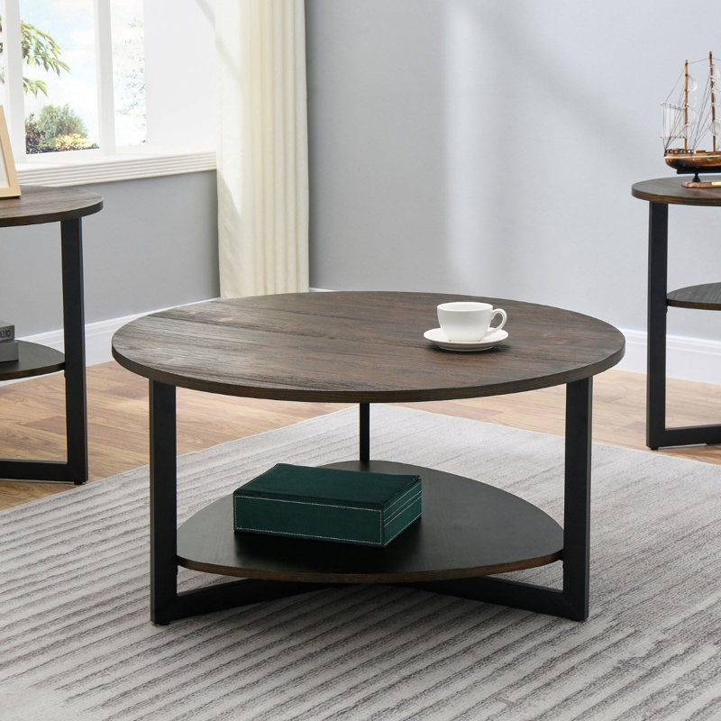 17 Stories Retro Large Circle Sofa Table with Oval-Triangle Storage ...