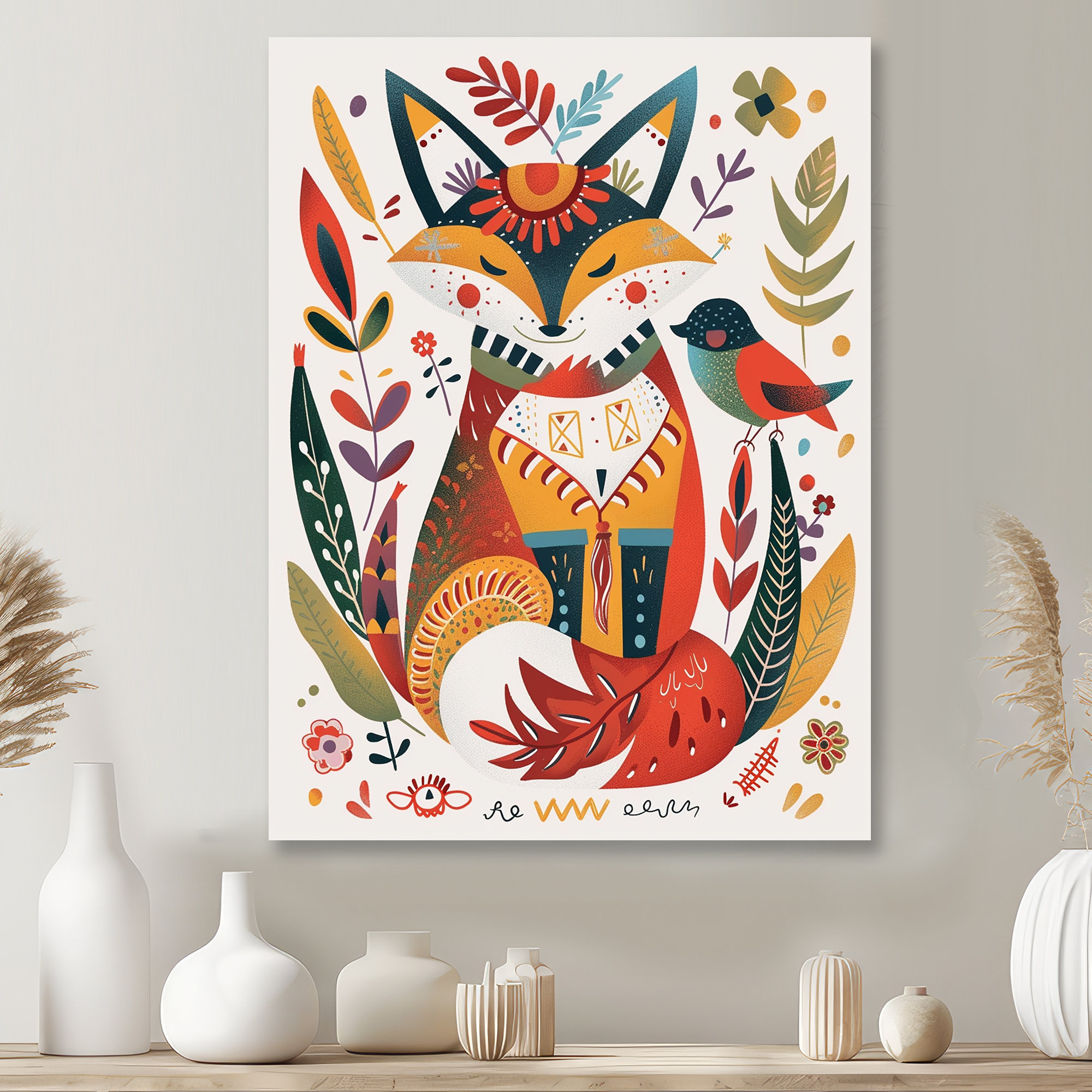 Millwood Pines Colorful Boho Fox In Retro Flower Forest II - Fox Animal ...