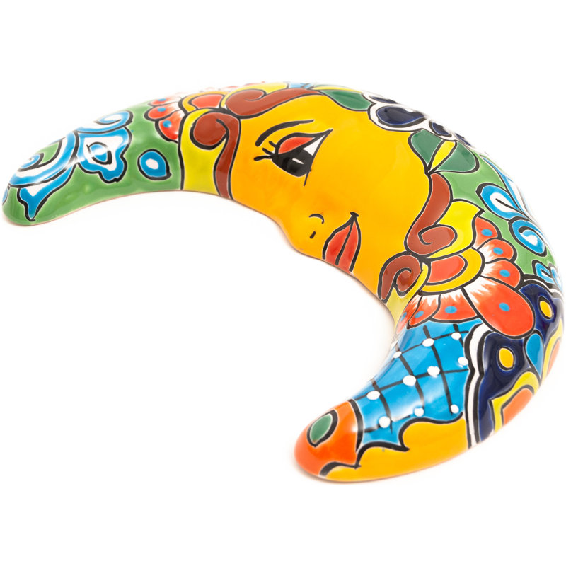 Bungalow Rose Handmade Mexican Talavera Ceramic Moon Wall Art Sun ...