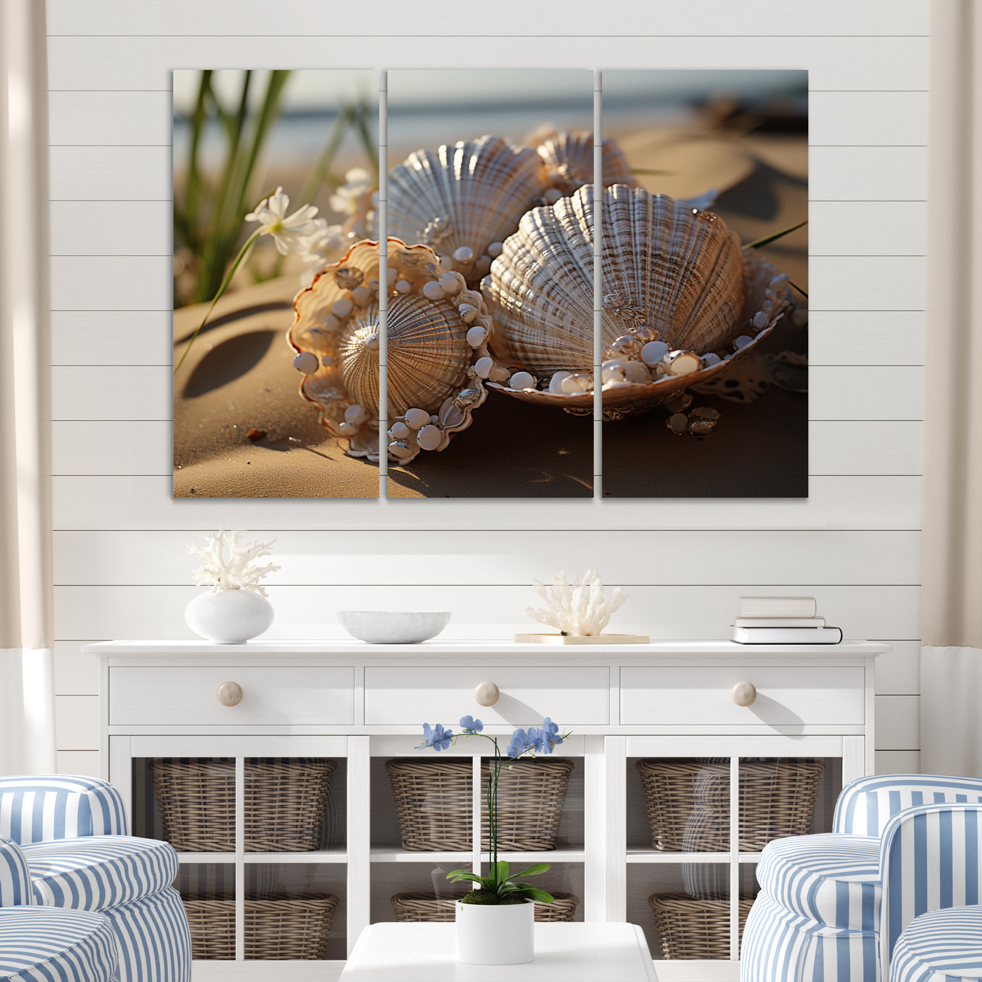 Highland Dunes Beach Photo Seashell Collage III On Canvas 3 Pieces ...