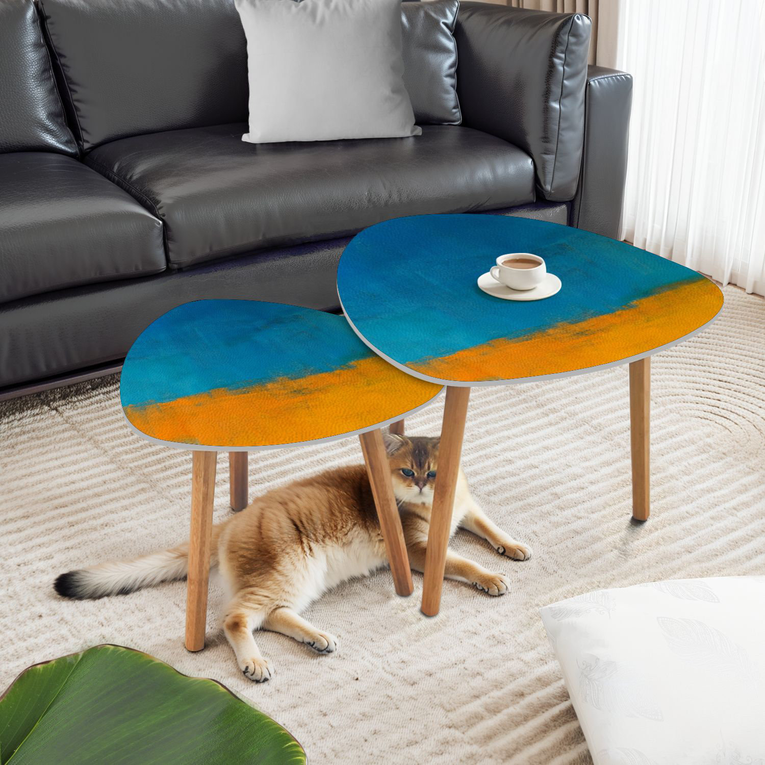George Oliver Triangle Nesting Coffee Table Set of 2 Abstract oil ...