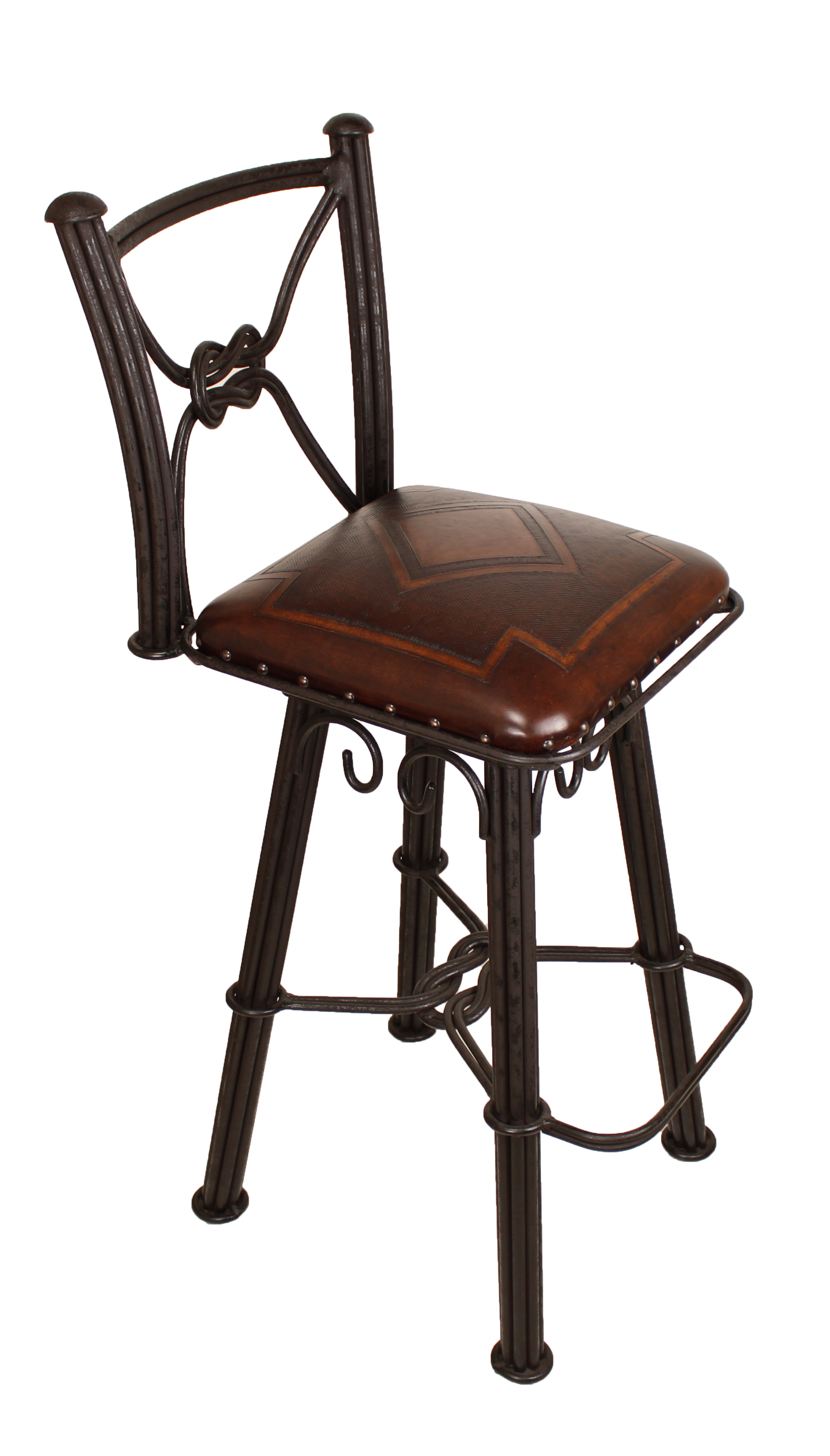 Williston Forge Kerian Iron Bar Stool w/Back w/ Swivel (Diamond Pattern ...