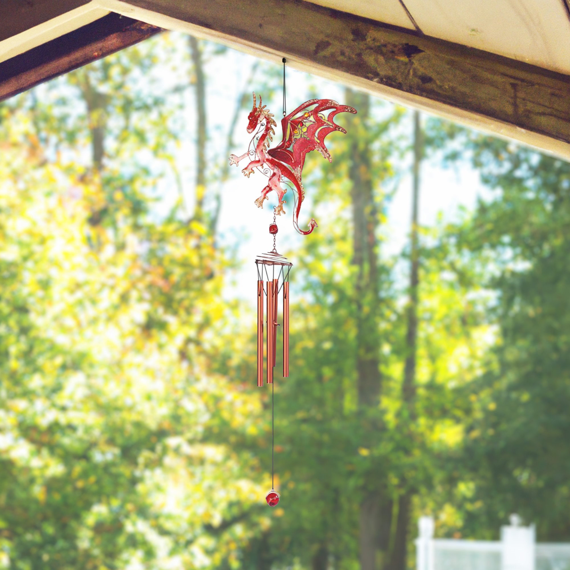 Arlmont & Co. 44" Long Red/Gold Flip Wings Wind Chime with Copper Gem ...
