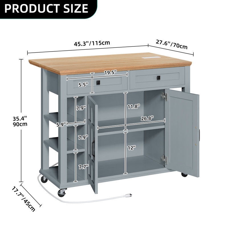Ebern Designs Brianny Rolling Kitchen Cart Island with Foldable ...