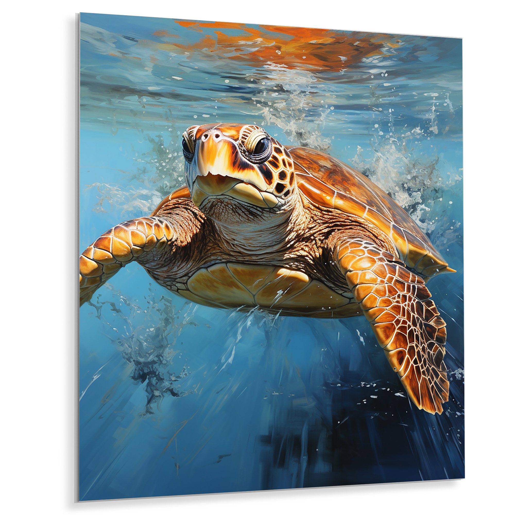 Millwood Pines Turquoise Turtle Drips In Ocean I - Animals Metal Wall ...