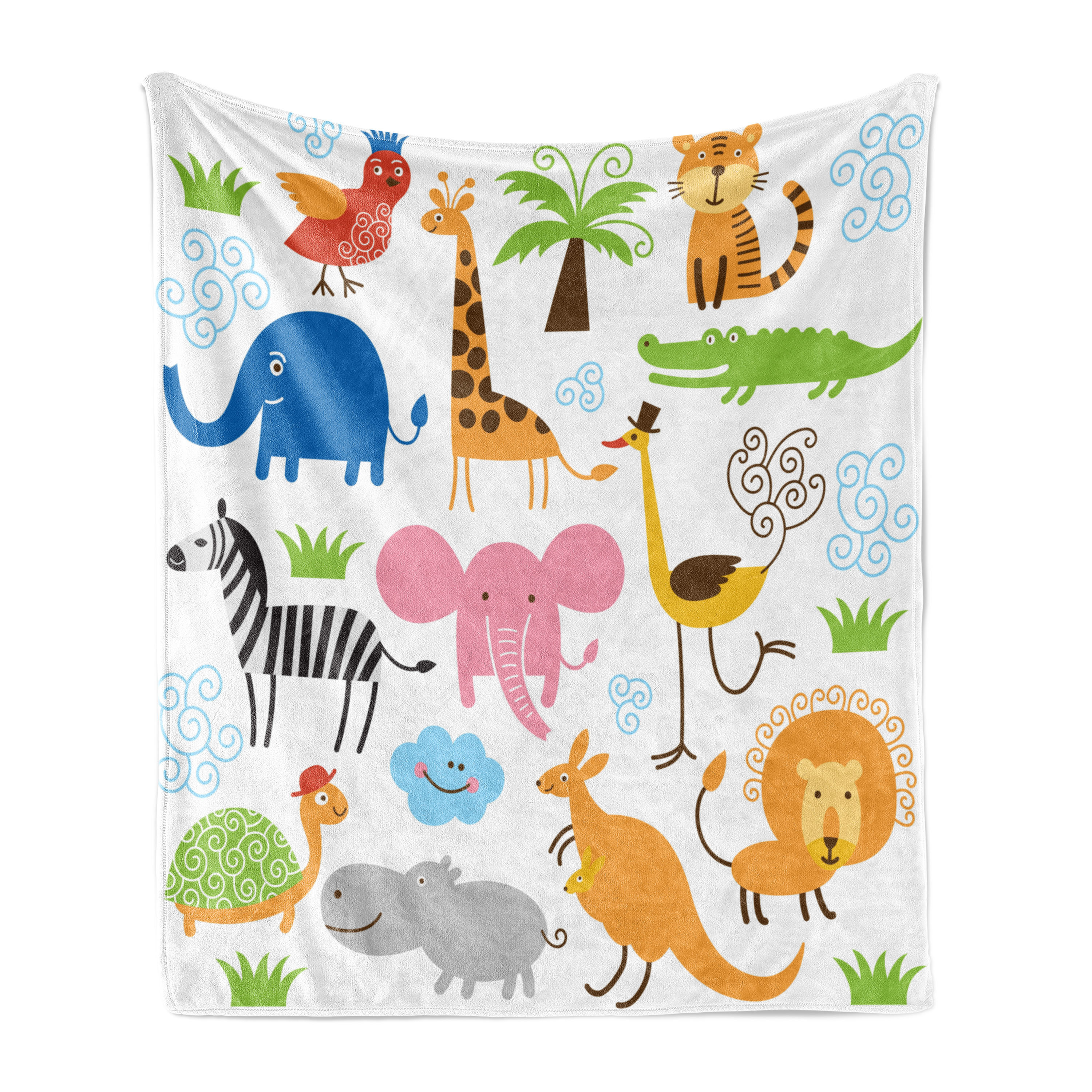 Ambesonne Animal Fleece Throw Blanket Cartoon Giraffe Zebra Turtle ...